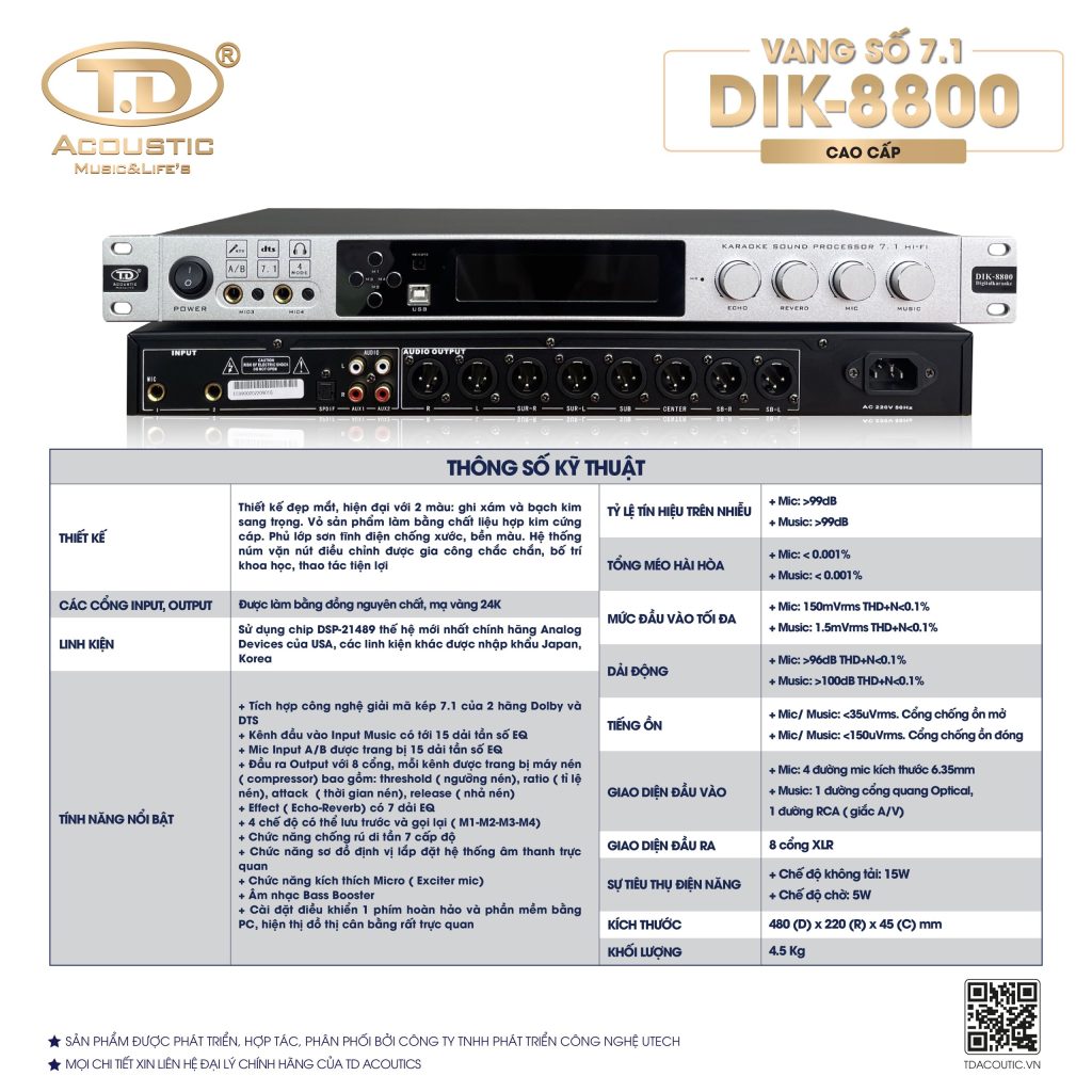 VANG SỐ TD DIK-8800 - Chính Hãng TD Acoustic Âm Thanh nhập khẩu